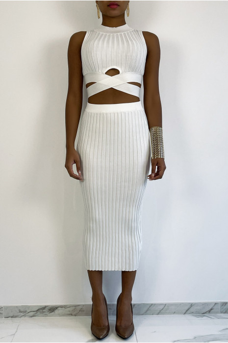 Witte bandage lange rok en crop top set