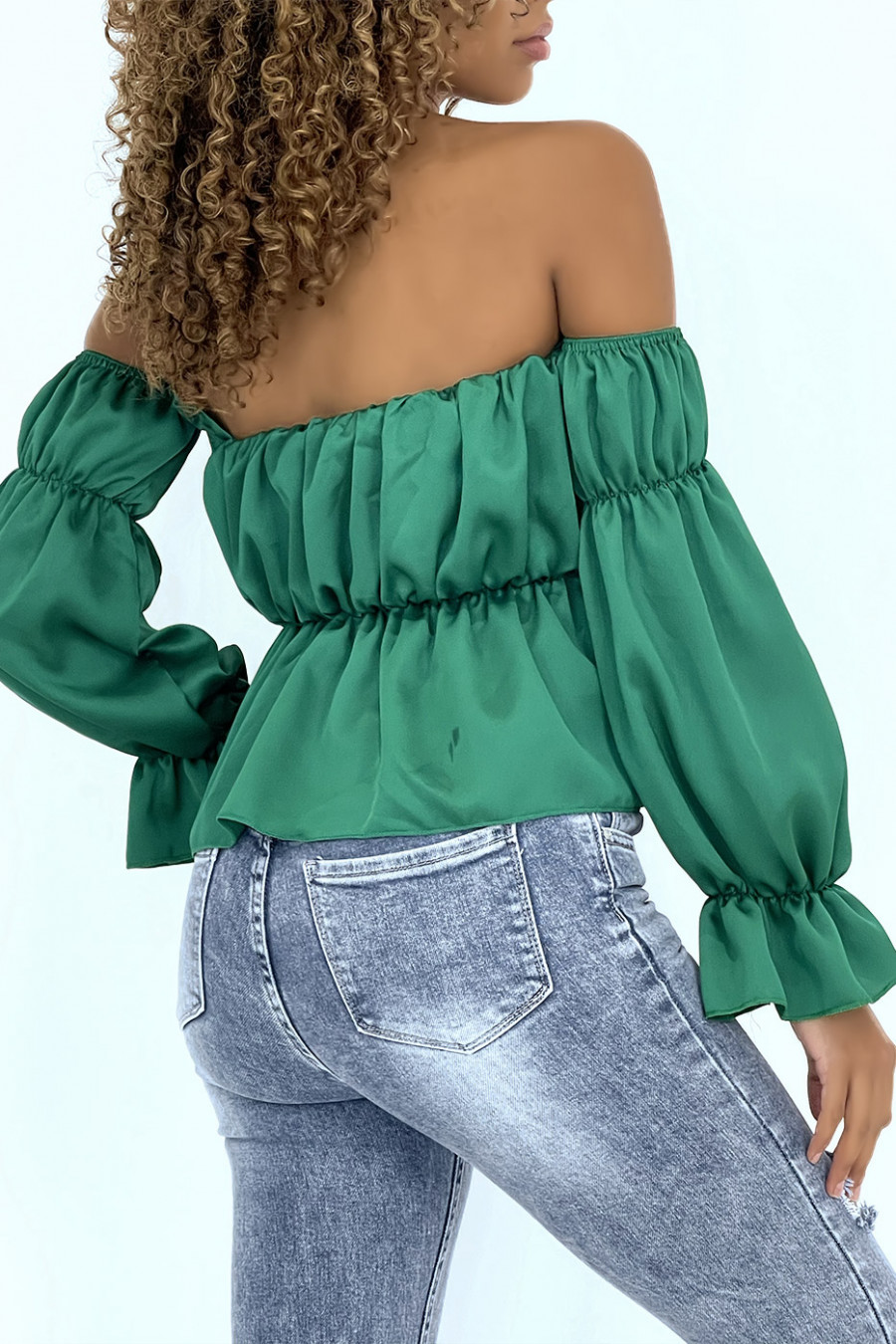 Green satin bustier with separate sleeves