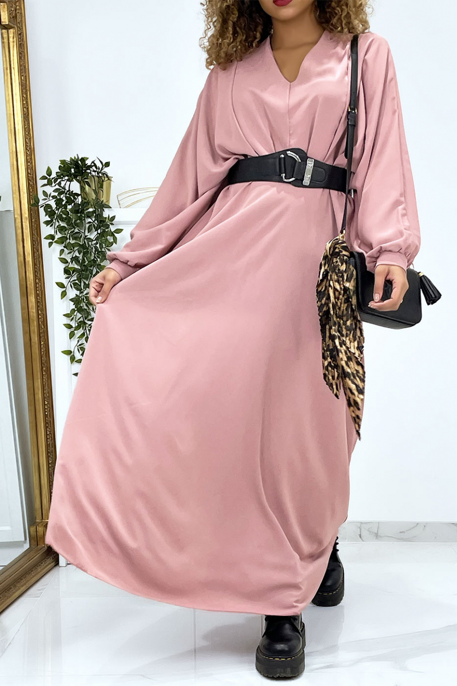 Longue robe rose col V over size