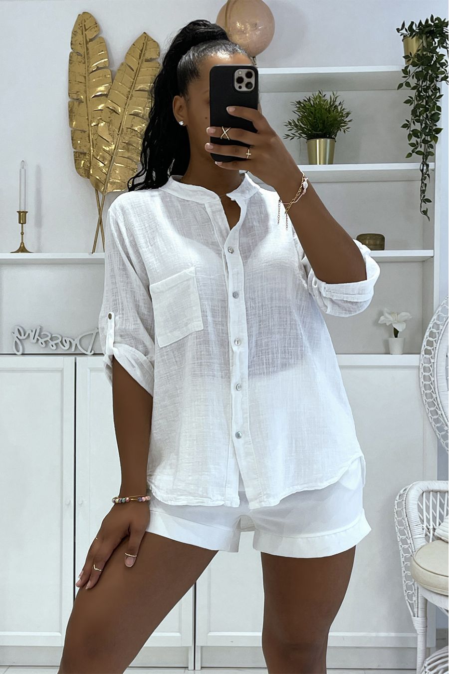 Chemise légère blanche effet lin
