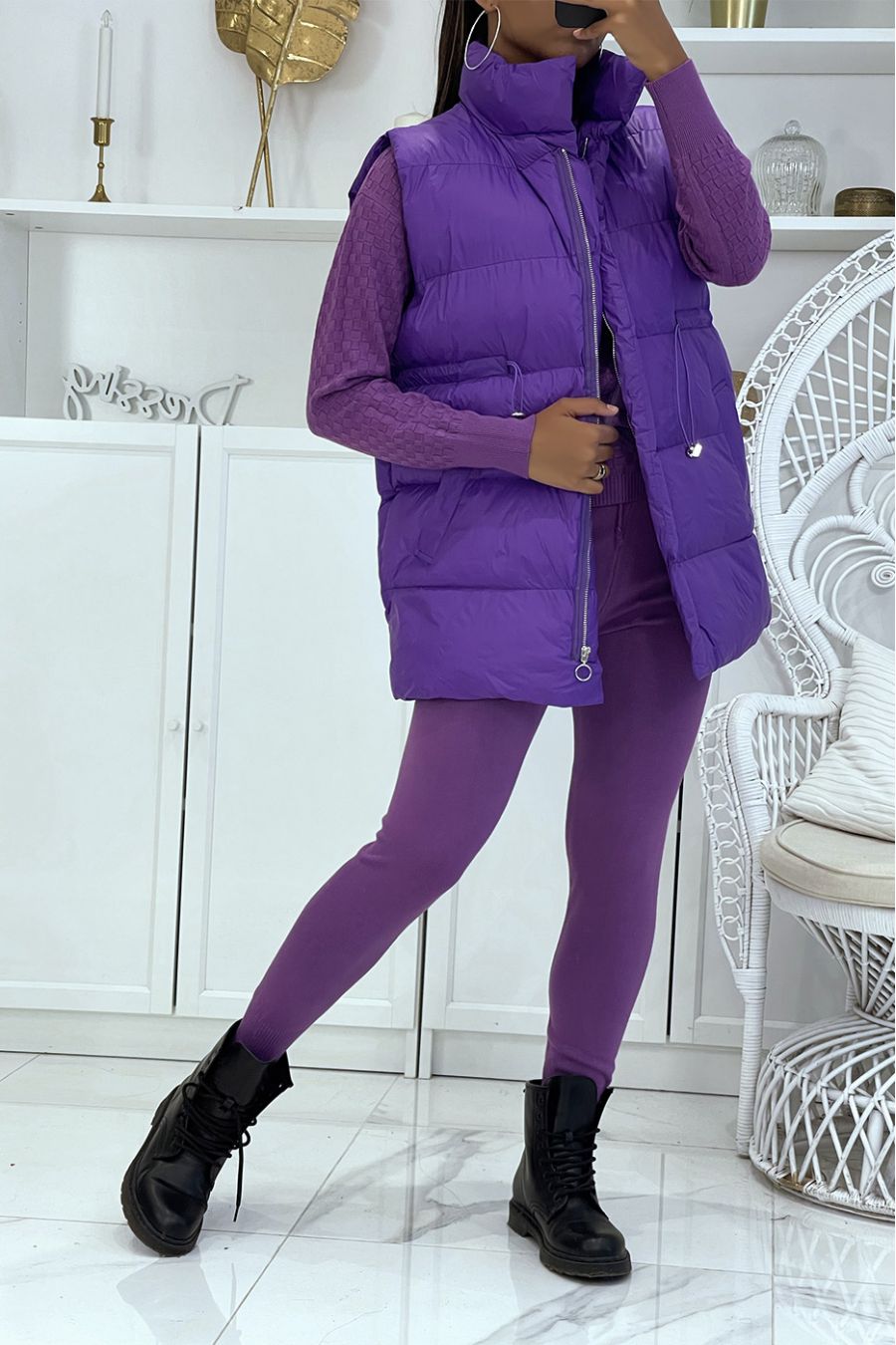 3-piece winter set purple down jacket and ribbed joggersCasual chic and ...
