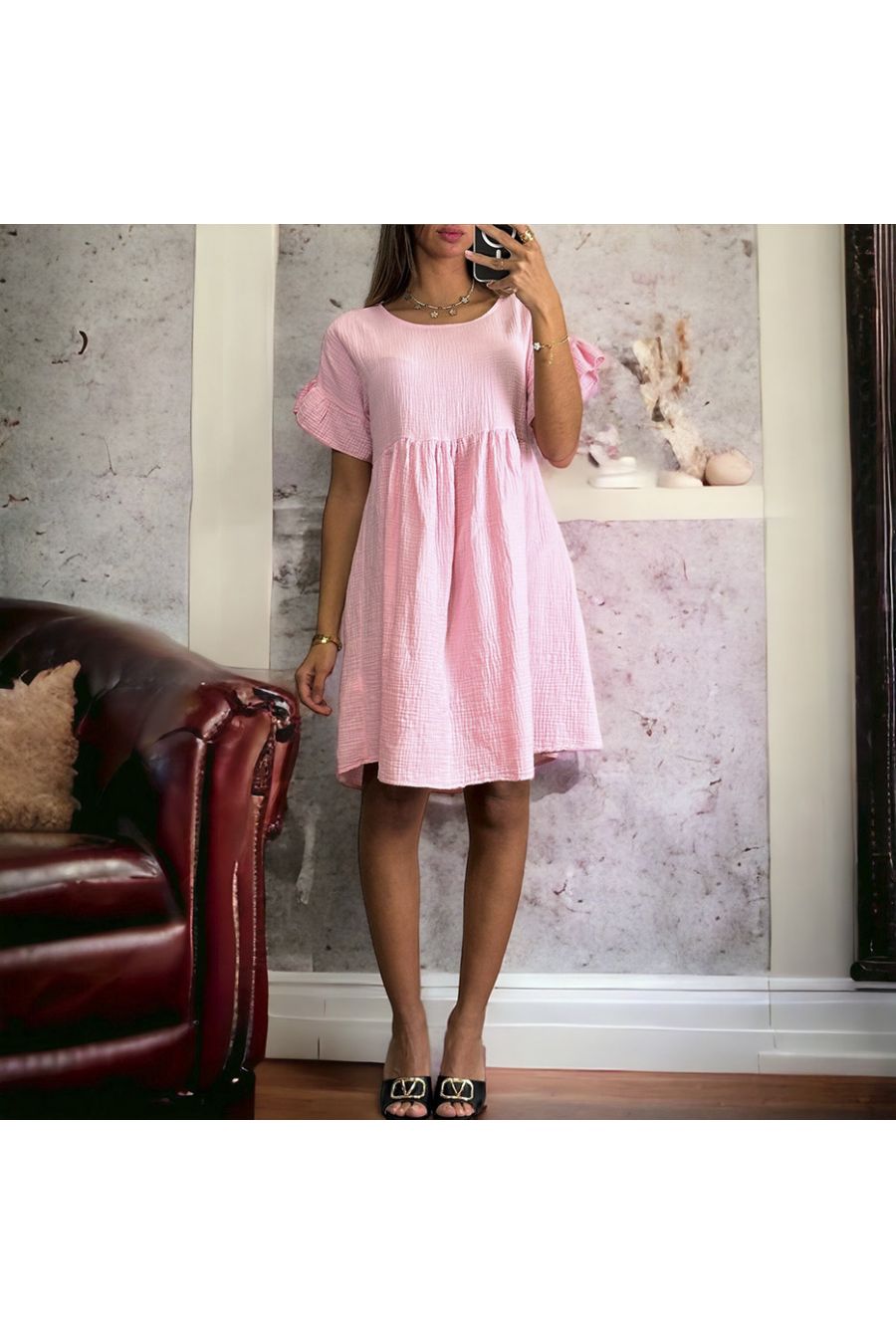 Pink cotton gas tunic dress up to size 44