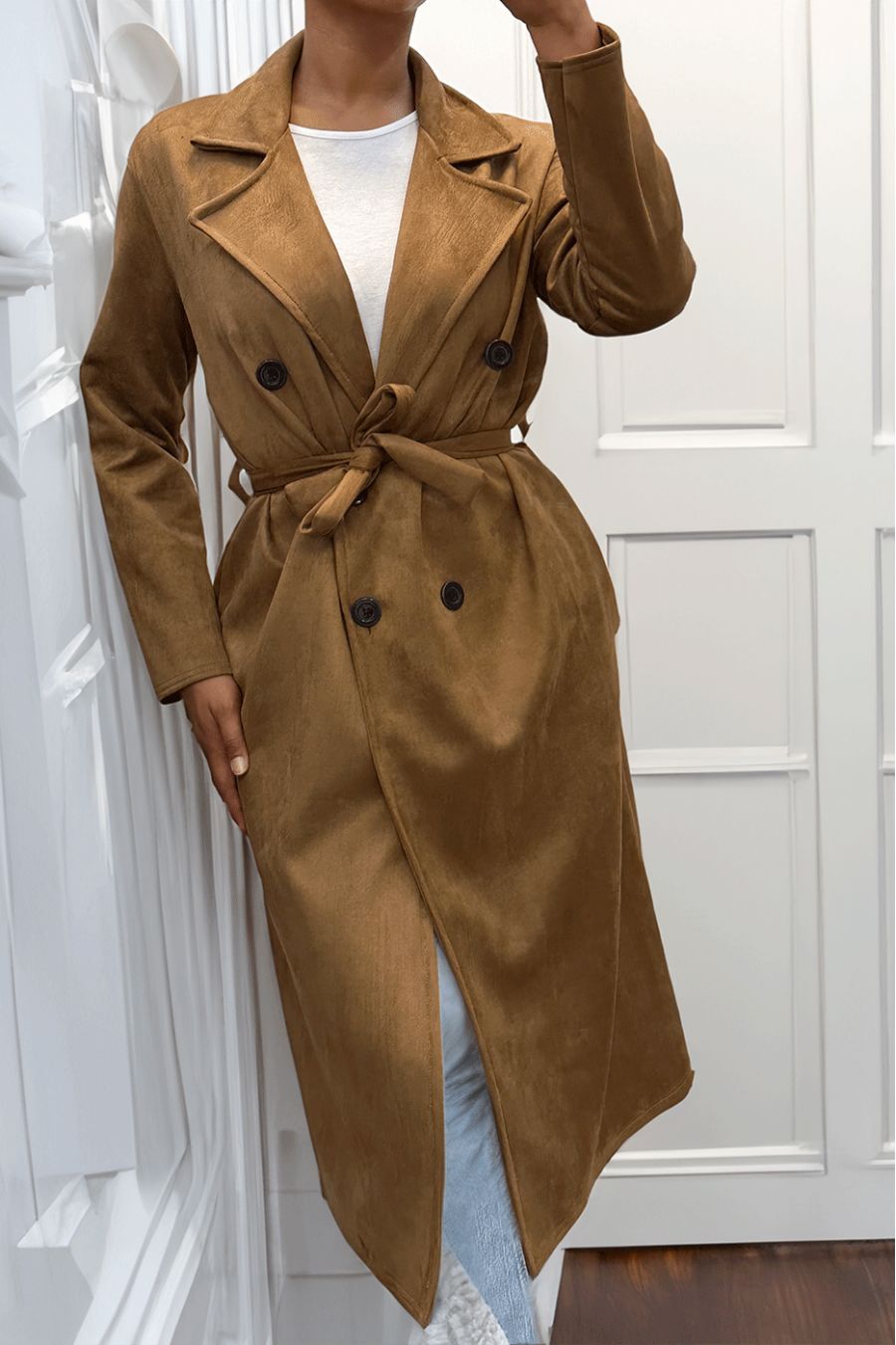 Trench marron en suédine très chic pour femme